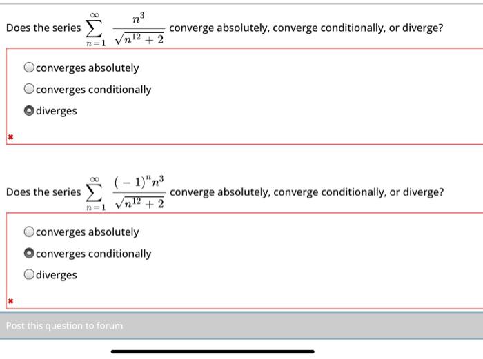 Solved Does the series ∑n=1∞n12+2n3 converge absolutely, | Chegg.com