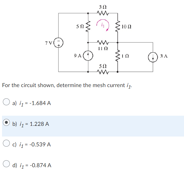 Solved For the circuit shown, determine the mesh current | Chegg.com