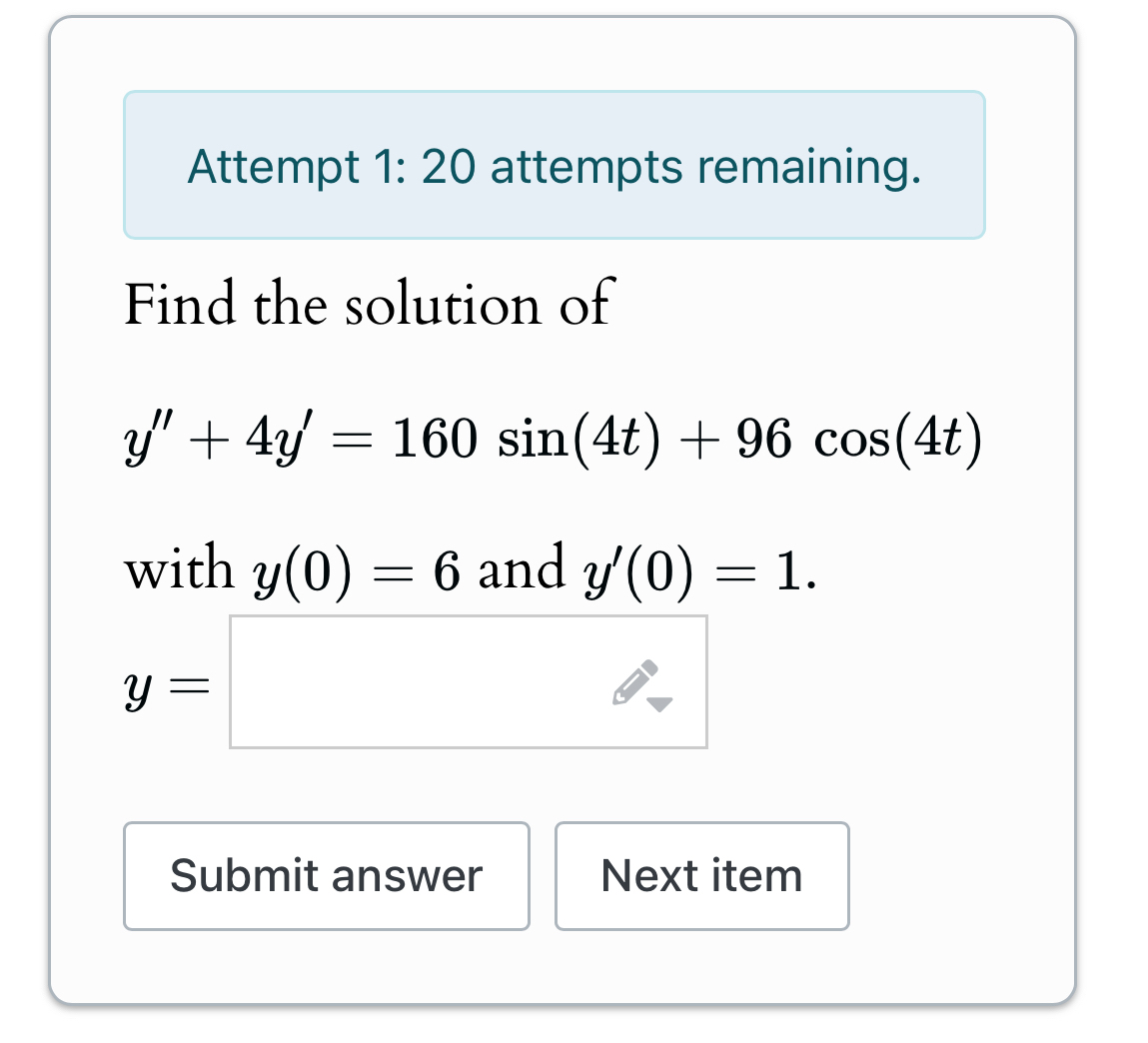 Solved Attempt 1: 20 ﻿attempts remaining.Find the solution | Chegg.com