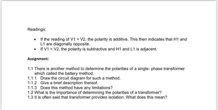 Solved Experiment 1: The polarity testing of single phase | Chegg.com