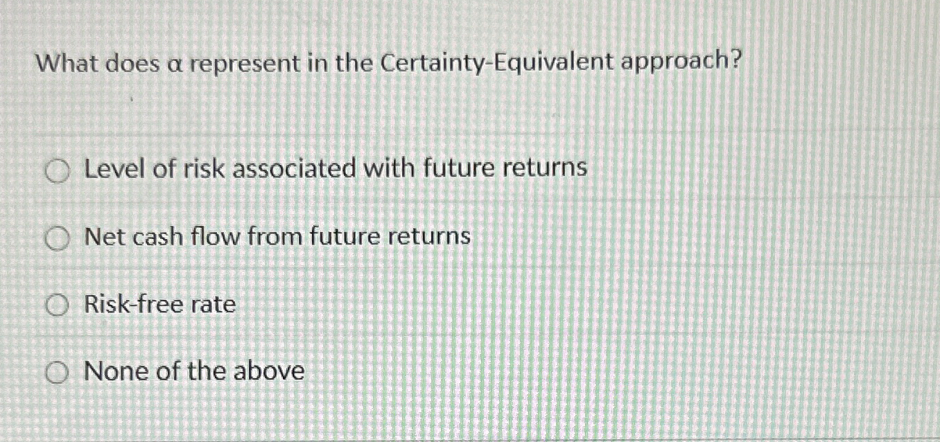 Solved What does α ﻿represent in the Certainty-Equivalent | Chegg.com