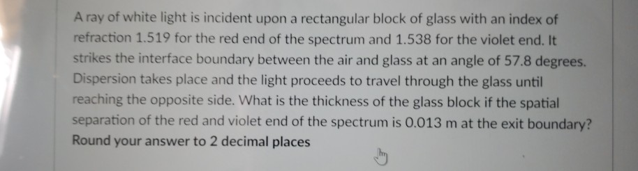 Solved A ray of white light is incident upon a rectangular | Chegg.com