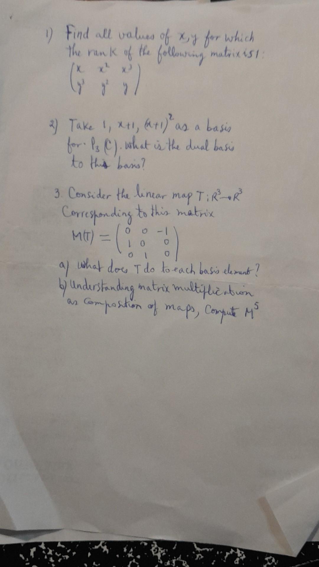 Solved 1) Find all values of x,y for which the nank of the | Chegg.com