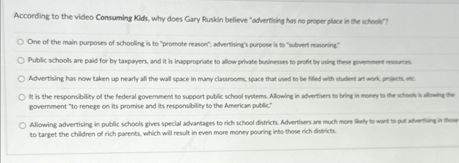 Solved According to the video Consuming Kids, why does Gary | Chegg.com