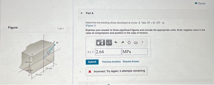 Solved Determine the bending stress developed at comee A. | Chegg.com