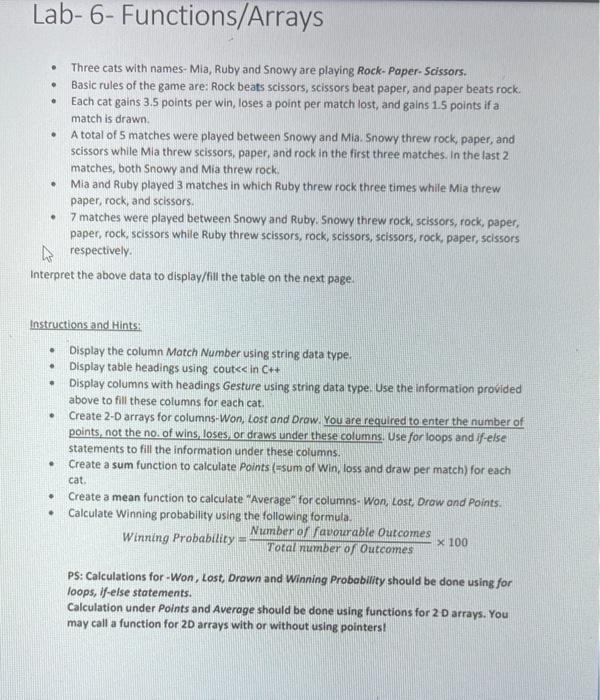 Solved Lab-6- Functions/Arrays . . • Three cats with | Chegg.com
