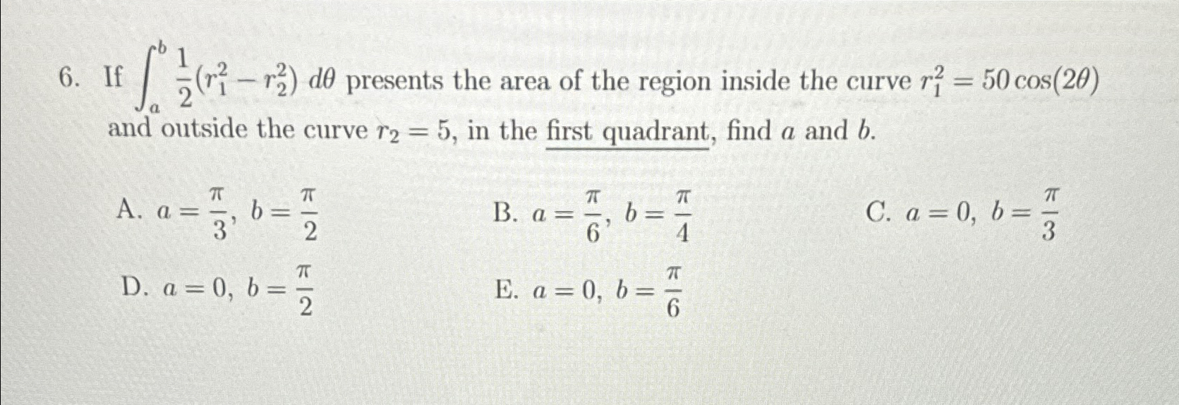 Solved If ∫ab12(r12-r22)dθ ﻿presents the area of the region | Chegg.com