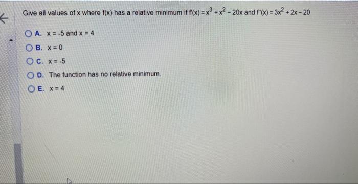 Solved Give all values of x where f(x) has a relative | Chegg.com