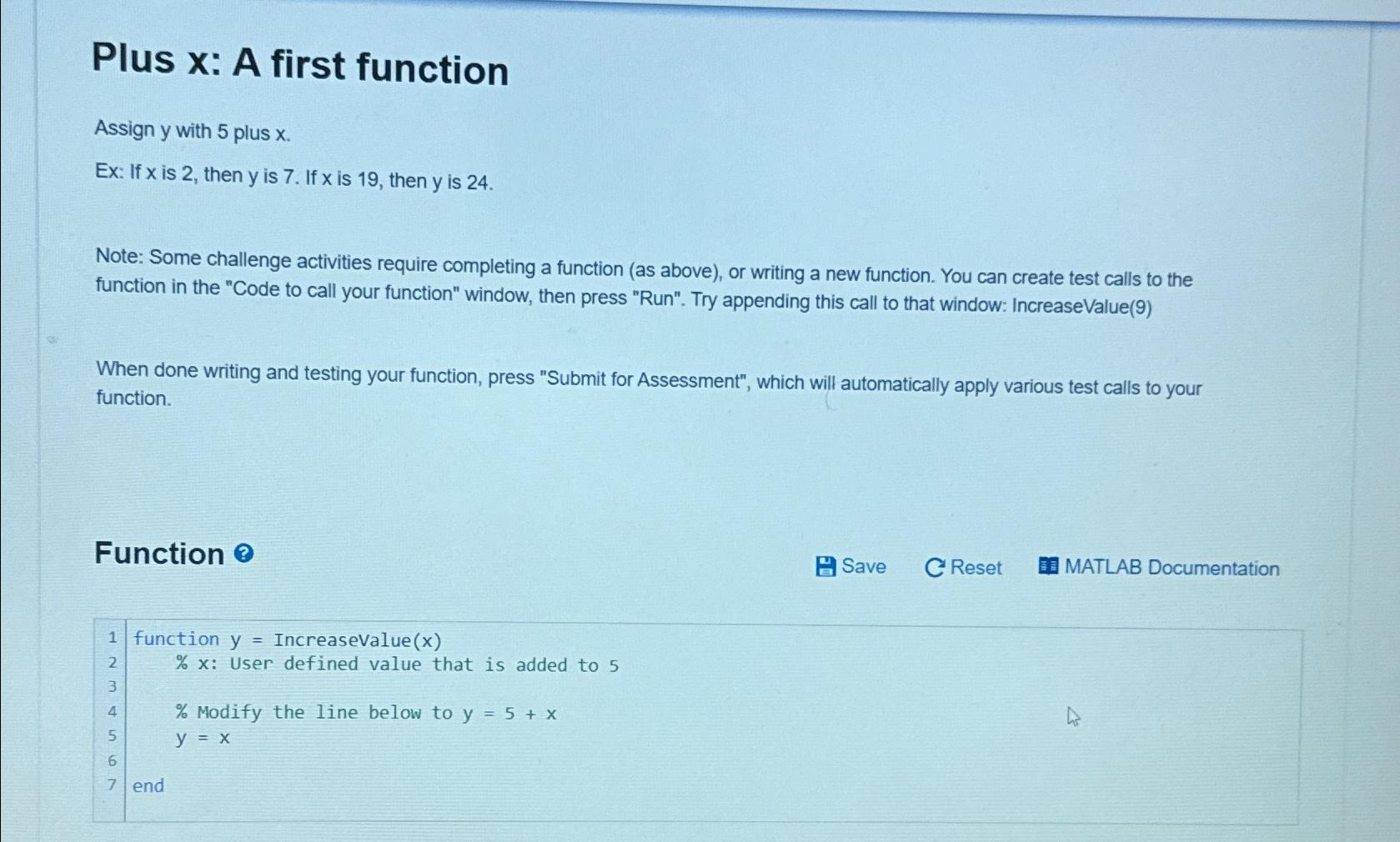 Solved Plus x ﻿: A first functionAssign y ﻿with 5 ﻿plus | Chegg.com