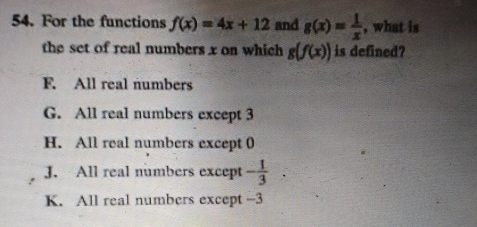 Solved For the functions f(x)=4x+12 ﻿and g(x)=1x, ﻿what is | Chegg.com