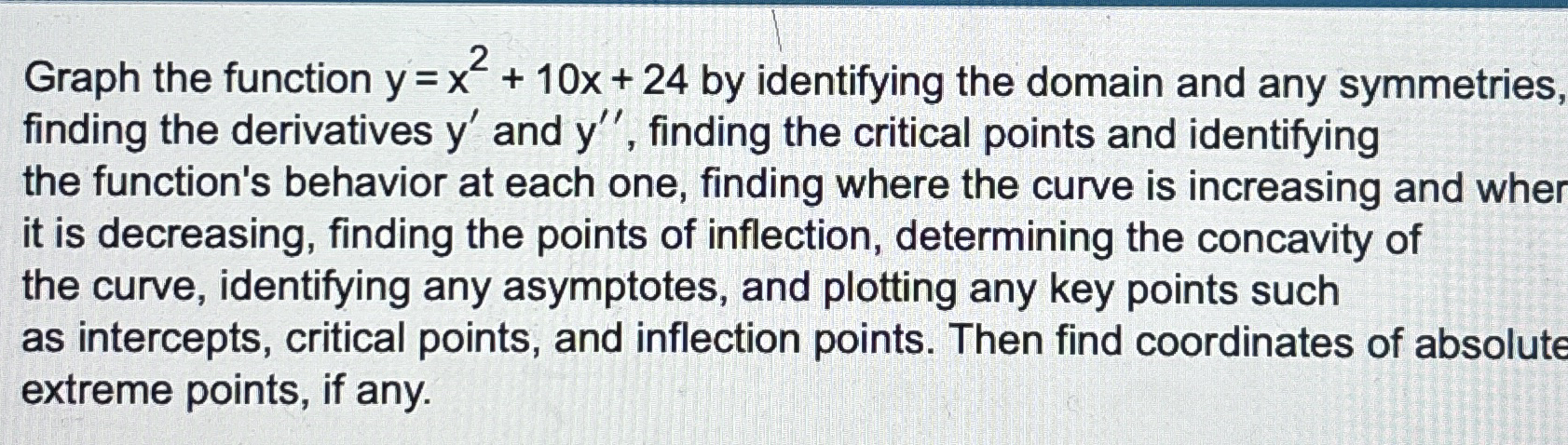 Solved Graph the function y=x2+10x+24 ﻿by identifying the | Chegg.com