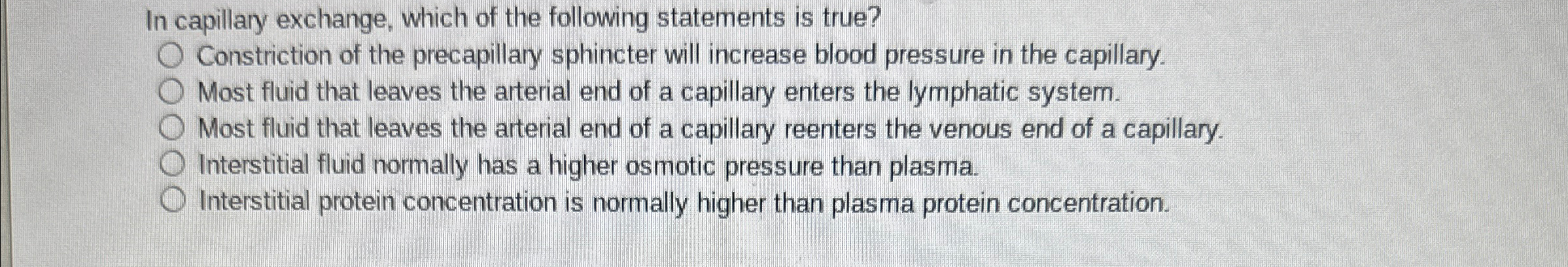 Solved In capillary exchange, which of the following | Chegg.com
