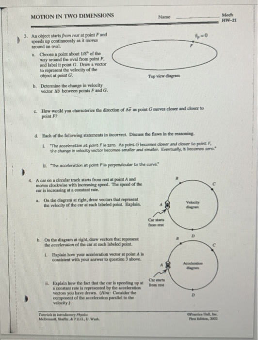 MOTION IN TWO DIMENSIONS Name Mech HW-21 3. An object | Chegg.com