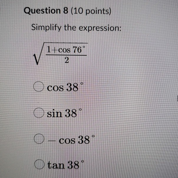 Solved Question 8 (10 points) Simplify the expression: V | Chegg.com Solved Question 8 (10 points) Simplify the expression: V | Chegg.com