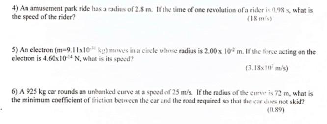 Solved Centripetal Force Worksheet Name: 1) Calculate the | Chegg.com