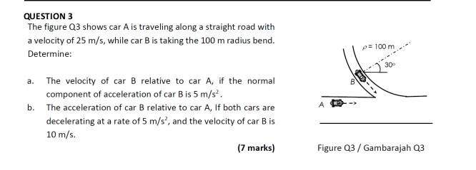 Solved QUESTION 3 The figure Q3 shows car A is traveling | Chegg.com