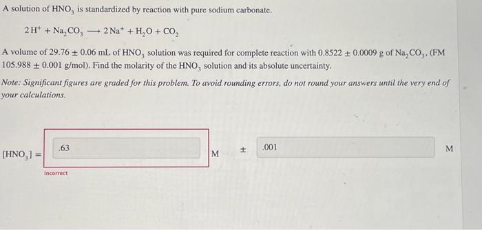 Solved A solution of HNO3 is standardized by reaction with | Chegg.com