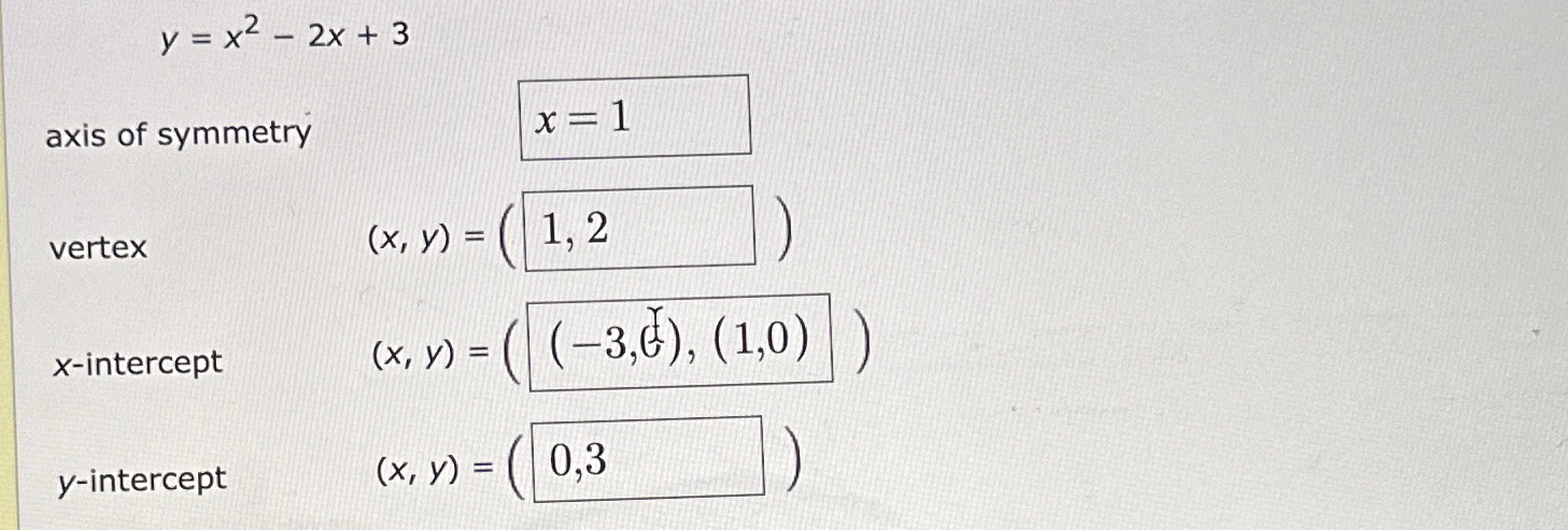 y=x2-2x+3axis of symmetry: (?)vertex: | Chegg.com