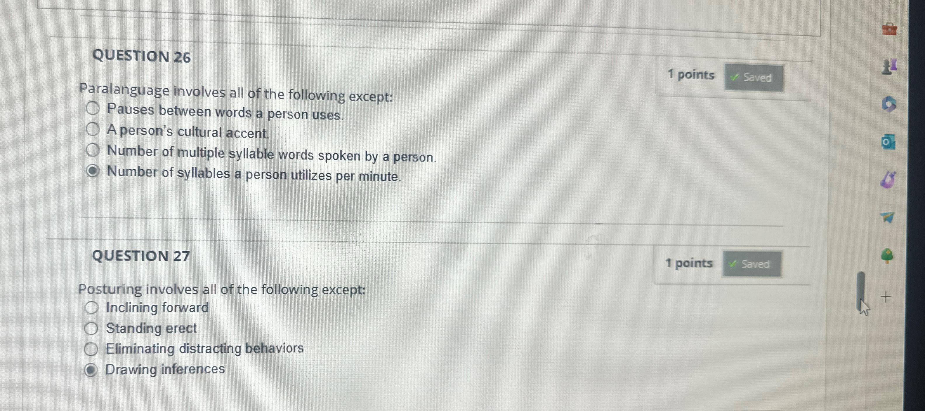 Solved QUESTION 261 ﻿pointsParalanguage involves all of the | Chegg.com