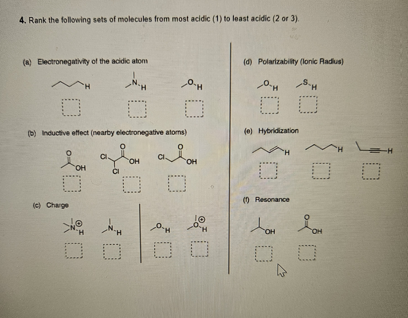 Solved Rank the following sets of molecules from most acidic | Chegg.com