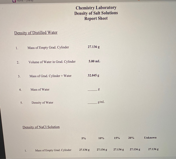 Solved Part 1: Density Determinations by Water Displacement | Chegg.com