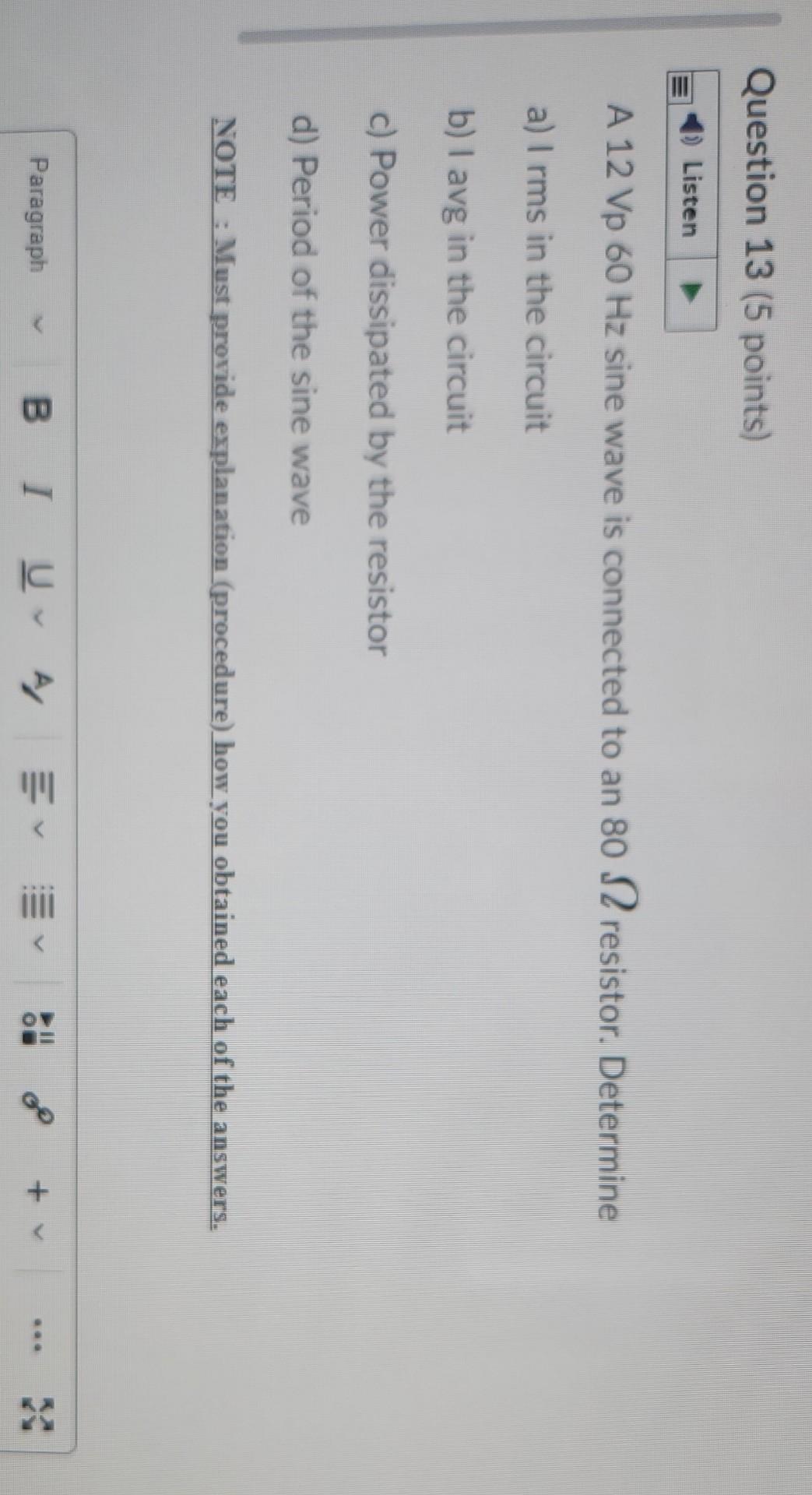 Solved Question 13 (5 points) Listen A 12 Vp 60 Hz sine wave | Chegg.com