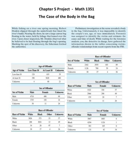 Solved Chapter 5 Project - Math 1351 The Case of the Body in | Chegg.com