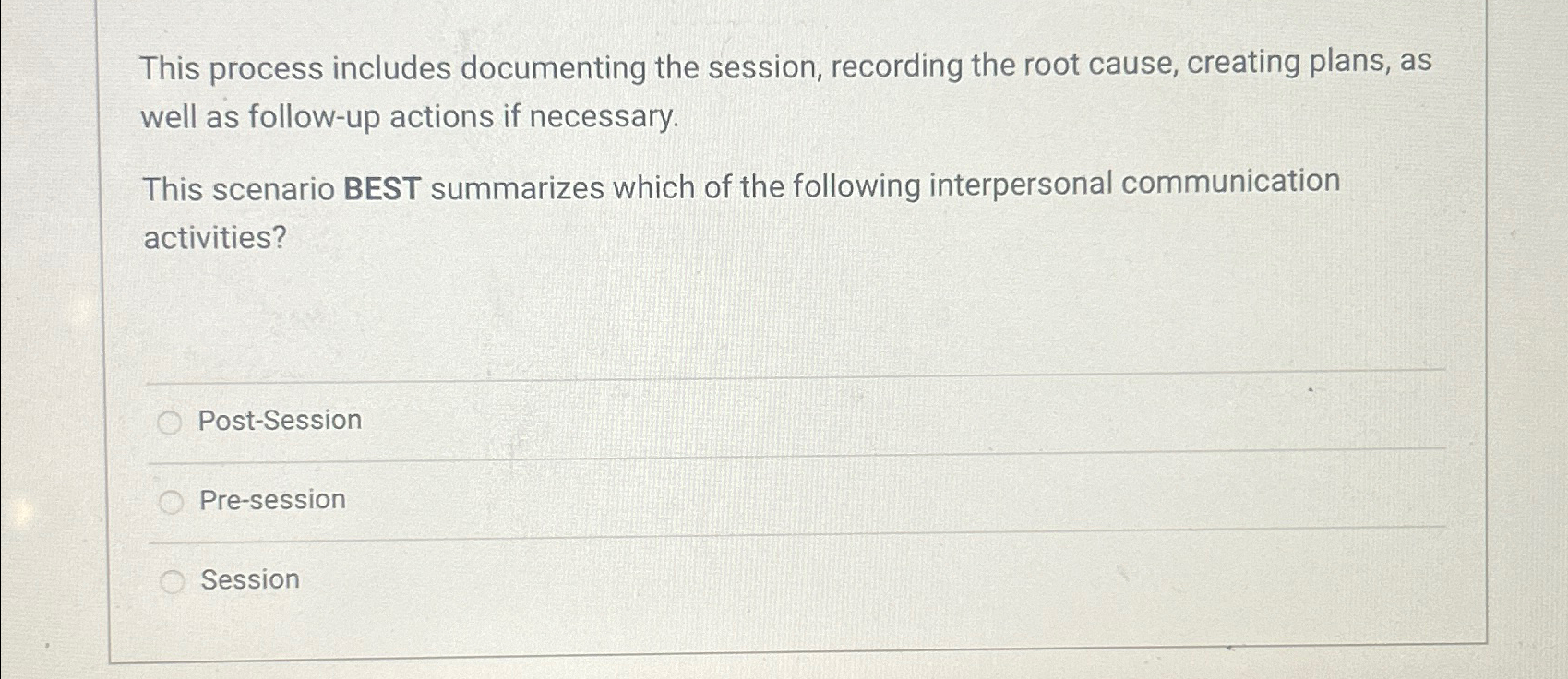 Solved This process includes documenting the session, | Chegg.com