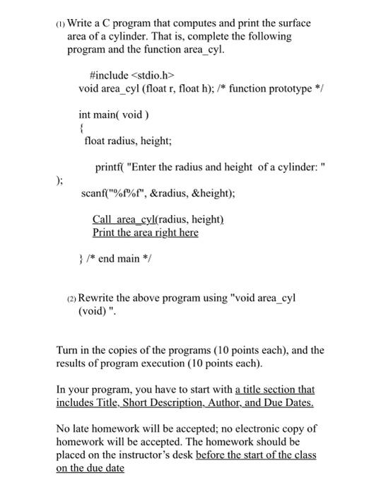 Solved (1) Write a C program that computes and print the | Chegg.com