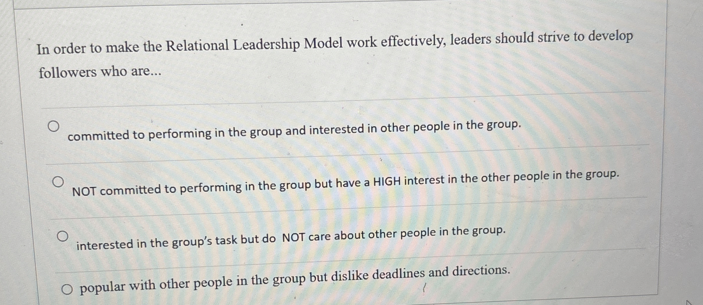 Solved In order to make the Relational Leadership Model work | Chegg.com