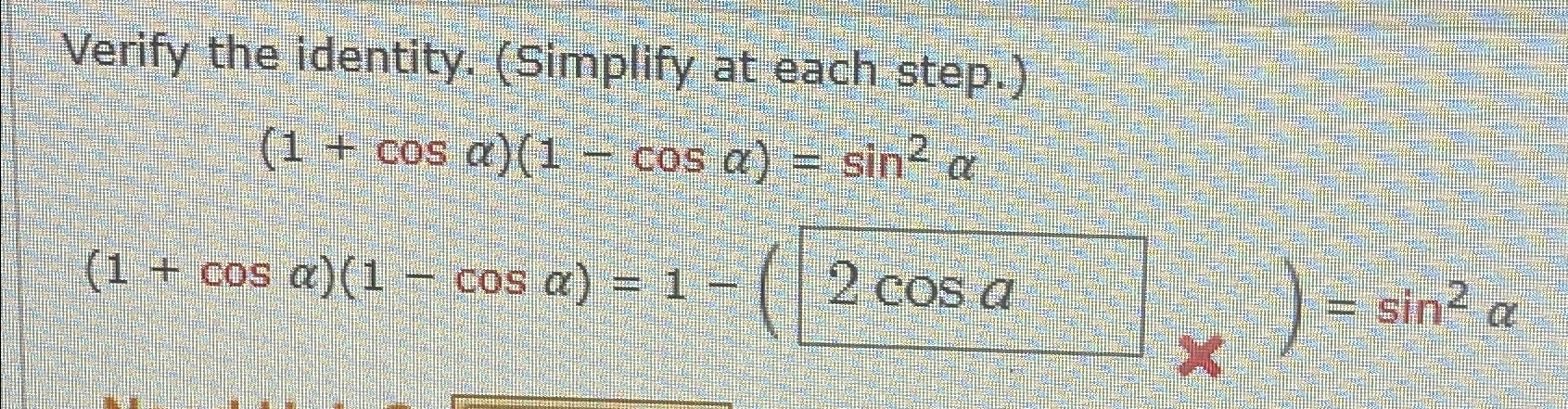 Solved Verify the identity. (Simplify at each | Chegg.com