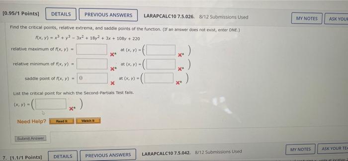 Solved F X Y X3 Y3−3x2 18y2 3x 108y 220 Relative Maximum Of