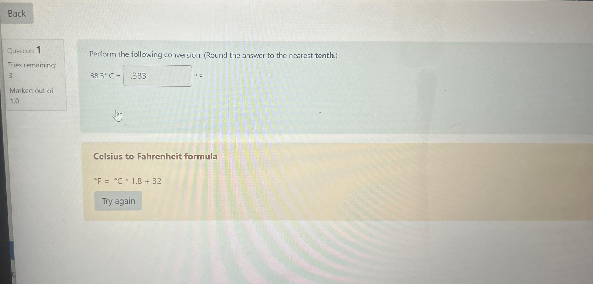 Solved BackQuestion 1Tries remaining:3Marked out | Chegg.com
