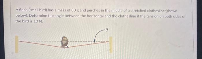 Solved A finch (small bird) has a mass of 80 g and perches | Chegg.com