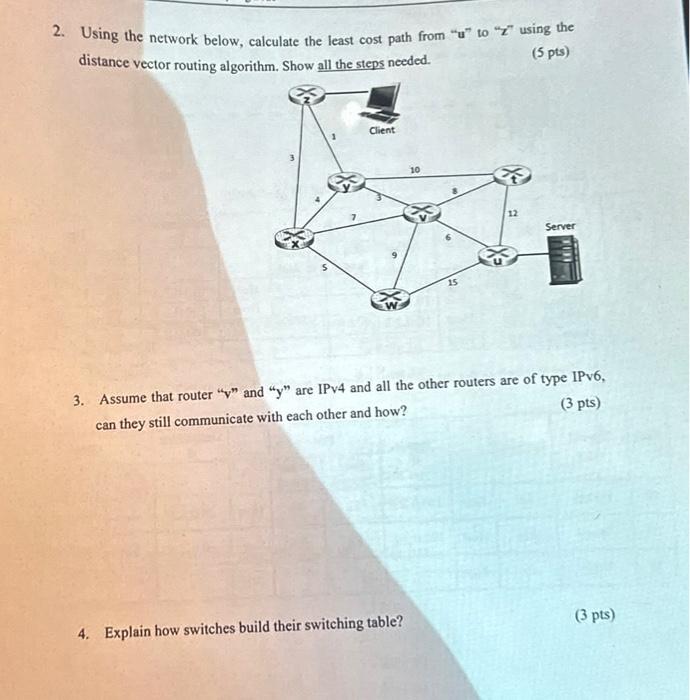2. Using the network below, calculate the least cost | Chegg.com
