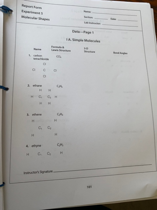 Solved Report Form Experiments Molecular Shapes Name Section