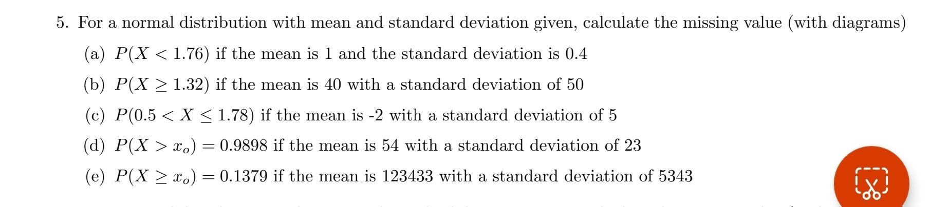 Solved 5. For a normal distribution with mean and standard | Chegg.com