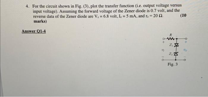 Solved 4. For the circuit shown in Fig. (3), plot the | Chegg.com