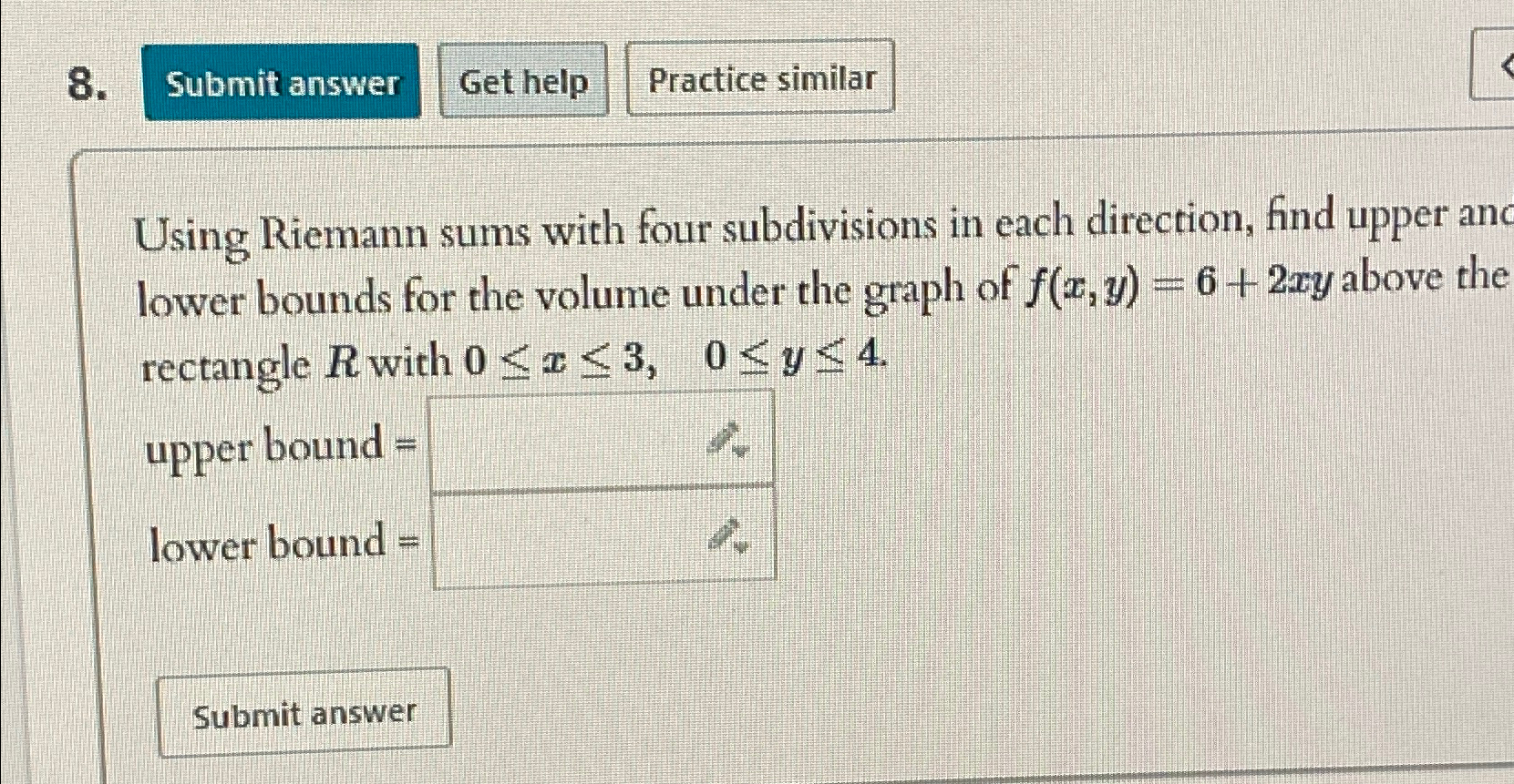 Solved Using Riemann sums with four subdivisions in each | Chegg.com
