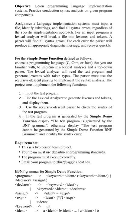 Solved Objective: Learn programming language implementation | Chegg.com