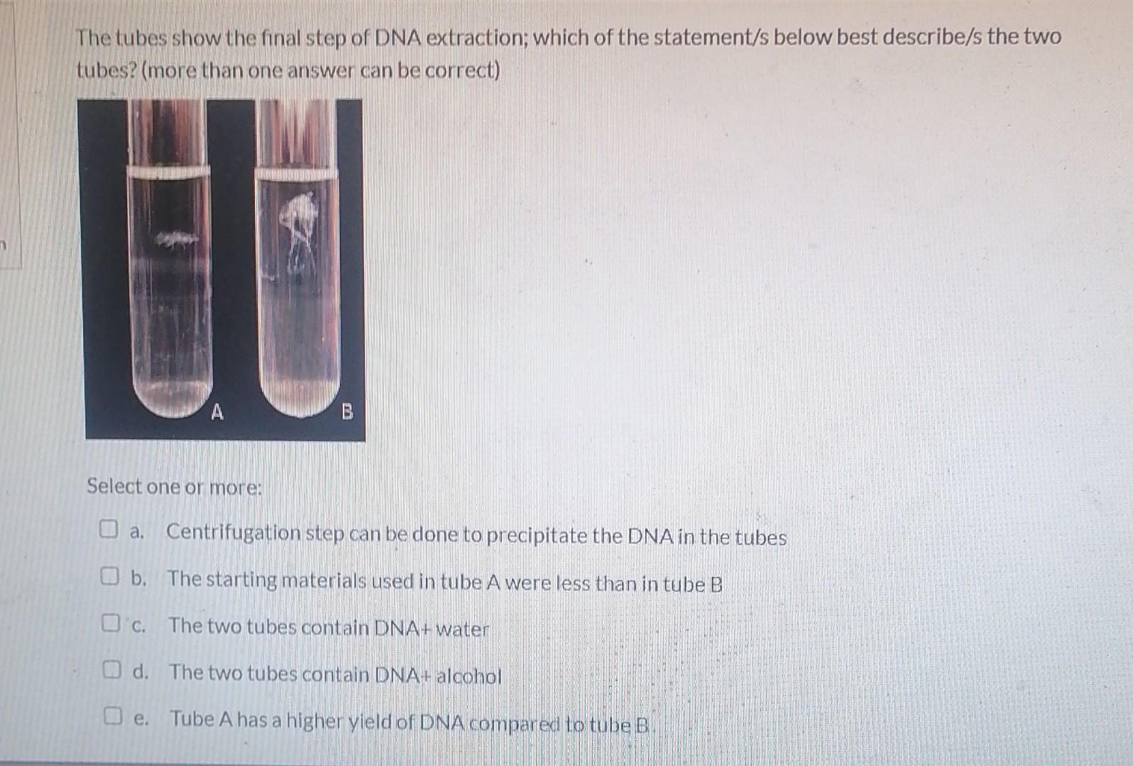 Solved The tubes show the final step of DNA extraction; | Chegg.com