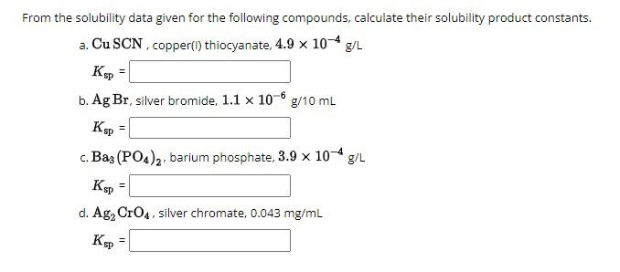From The Solubility Data Given For The Following 1850