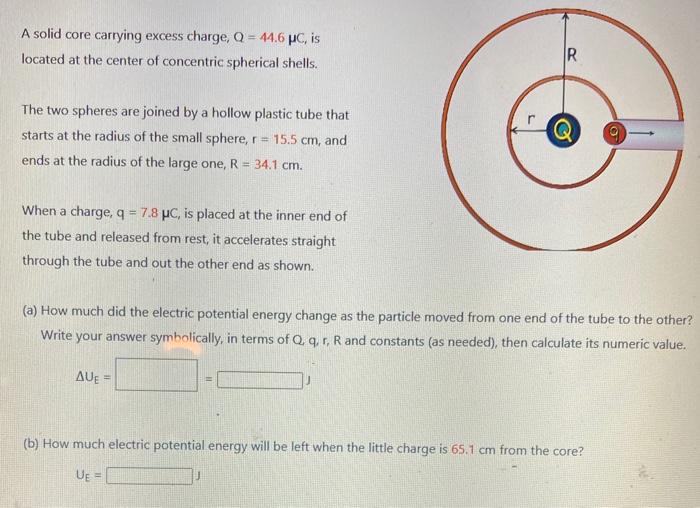 Solved A solid core carrying excess charge, Q=44.6μC, is | Chegg.com