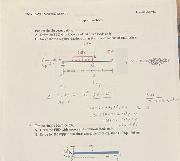 Solved 1. For the simple beam below, A. Draw the FBD with | Chegg.com