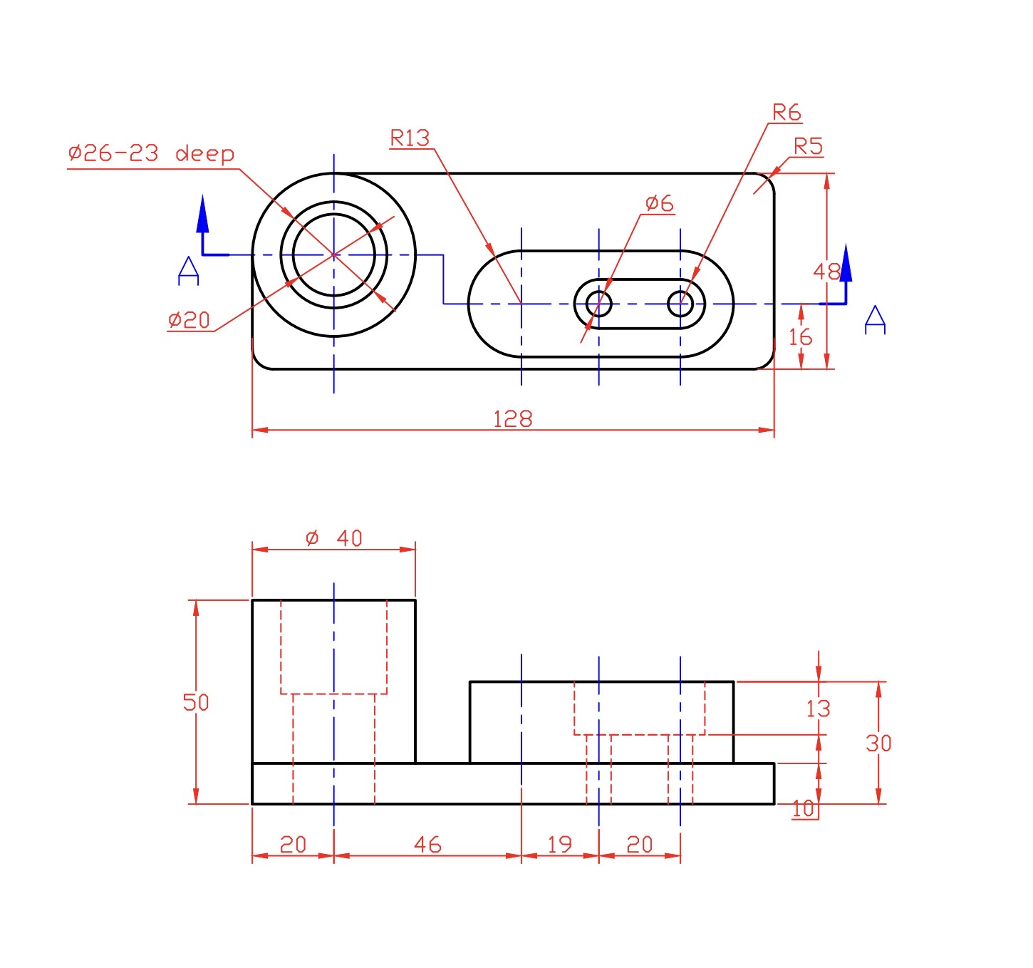 Solved 1-use autocad to draw top, front, sectional view | Chegg.com