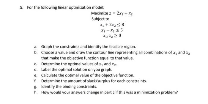 Solved 5. For the following linear optimization model: | Chegg.com