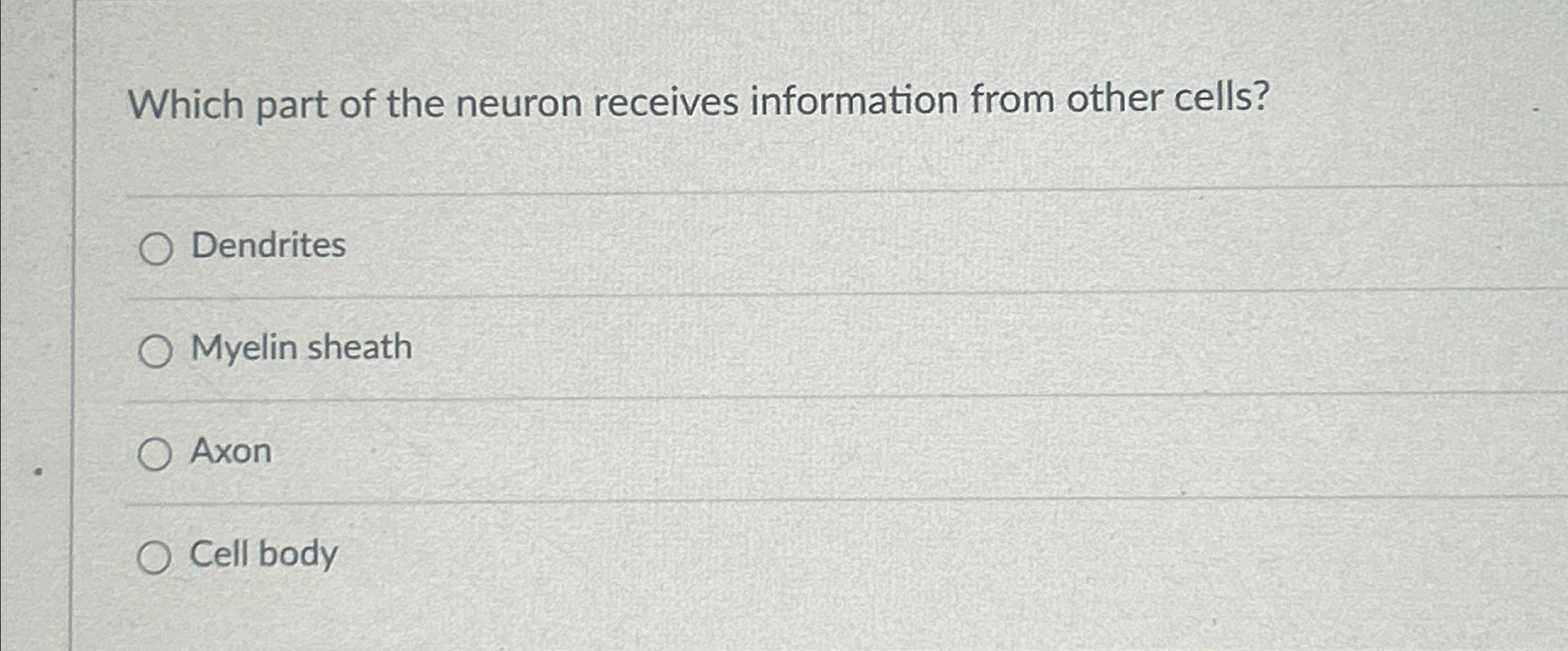 Solved Which part of the neuron receives information from | Chegg.com