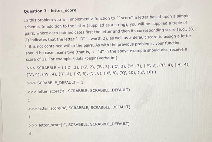 Solved Question 4 - word_score In this problem you will | Chegg.com