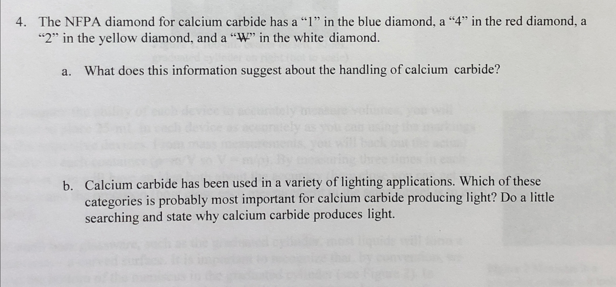 Solved The NFPA diamond for calcium carbide has a " 1 " ﻿in | Chegg.com