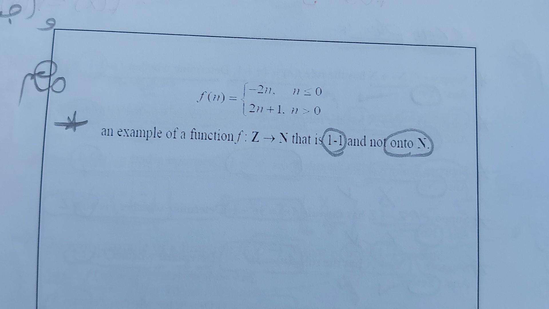 Solved f(n)={−2n,2n+1,n≤0n>0 an example of a function f:Z→N | Chegg.com